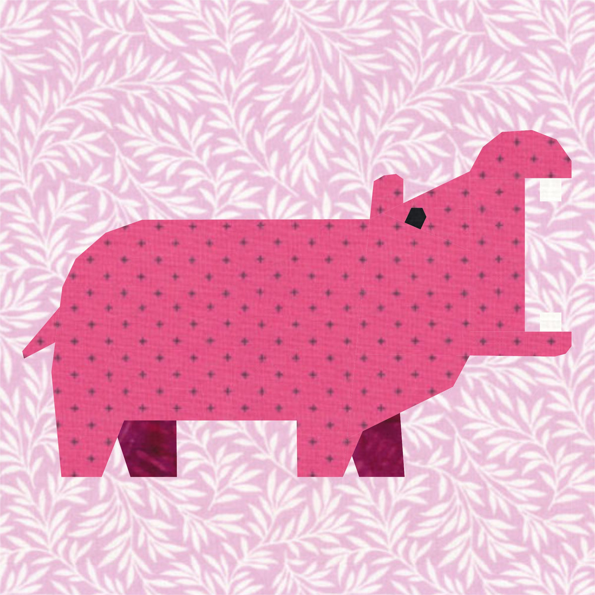 Hippo, Foundation Paper Piecing Pattern (FPP Pattern), Quilt Block, 4 ...