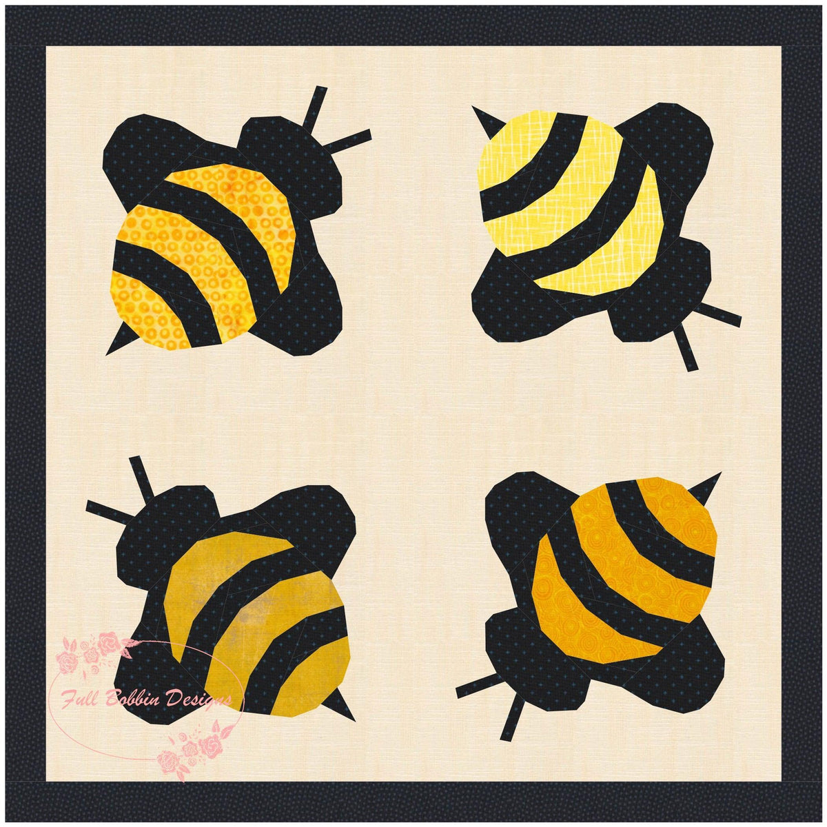 Bumble Bee, Foundation Paper Piecing Pattern (FPP), Quilt Block, 4 ...