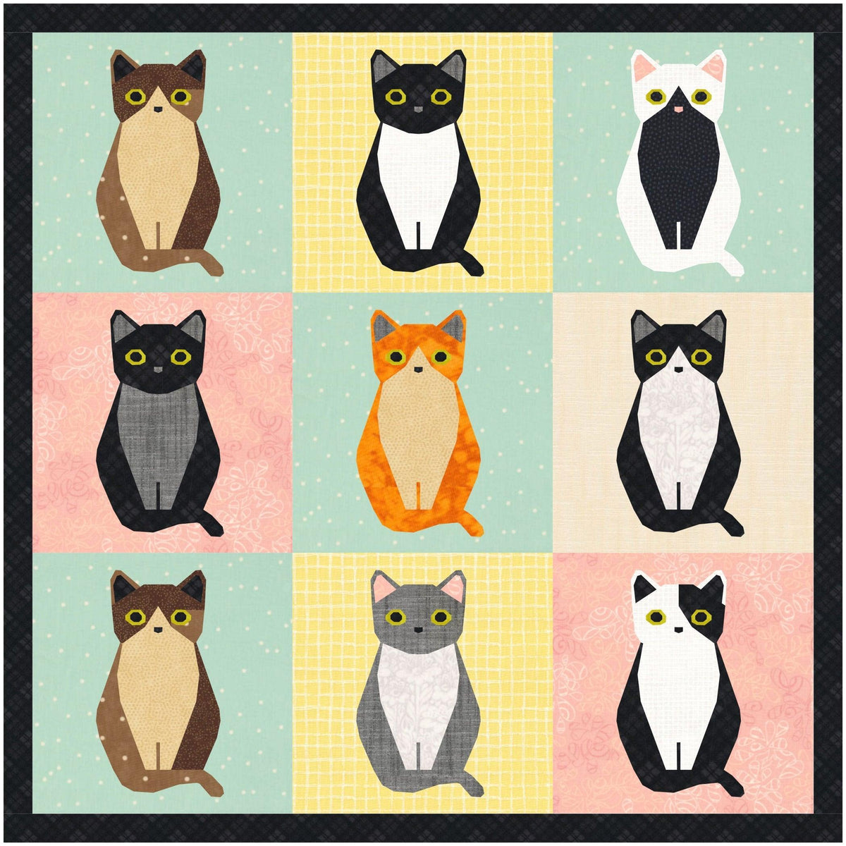 Cat! Foundation Paper Piecing Pattern (FPP), Quilt Block, 6 sizes ...