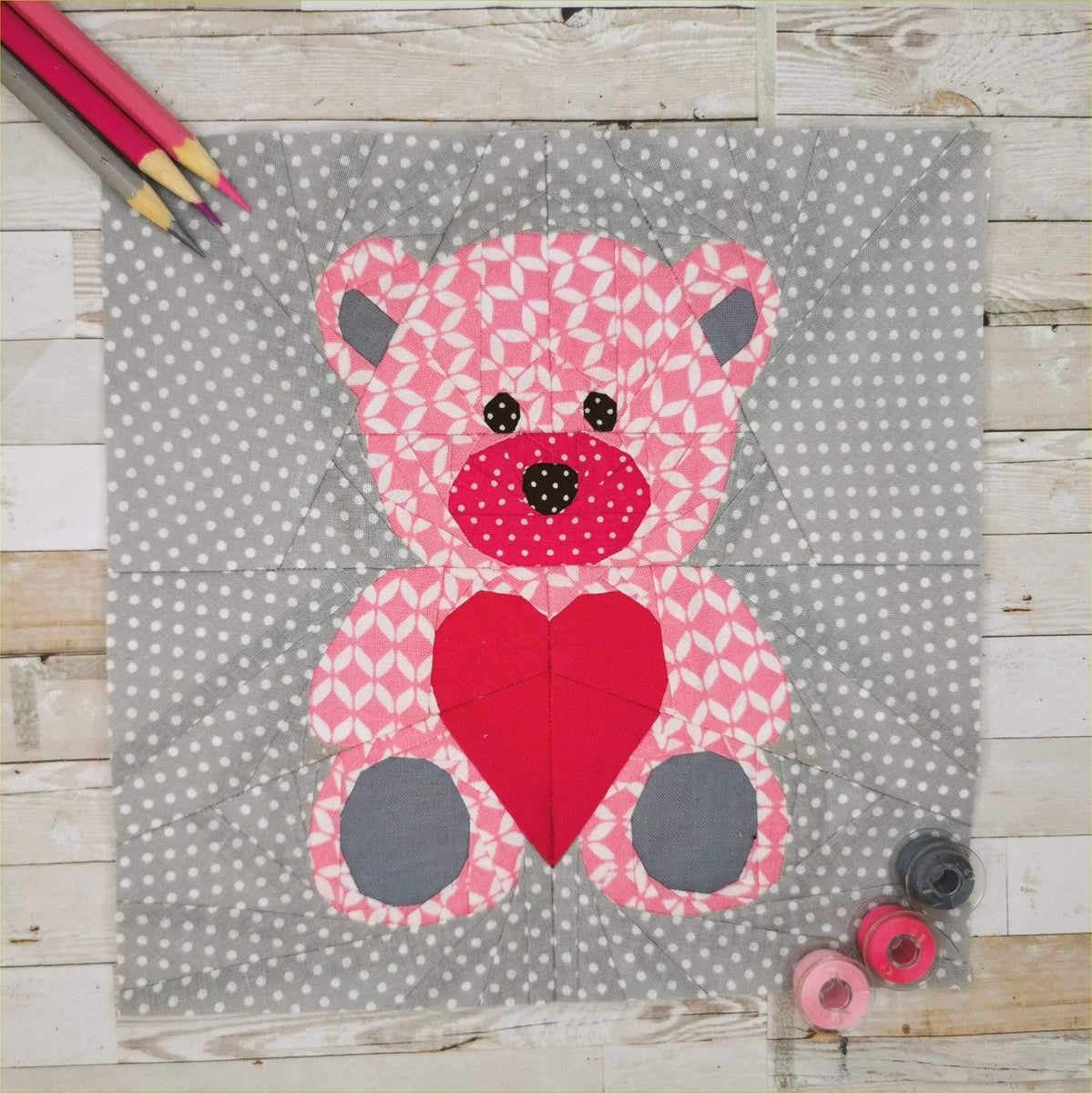 Teddy Bear Love, Foundation Paper Piecing Pattern (FPP Pattern), Quilt ...